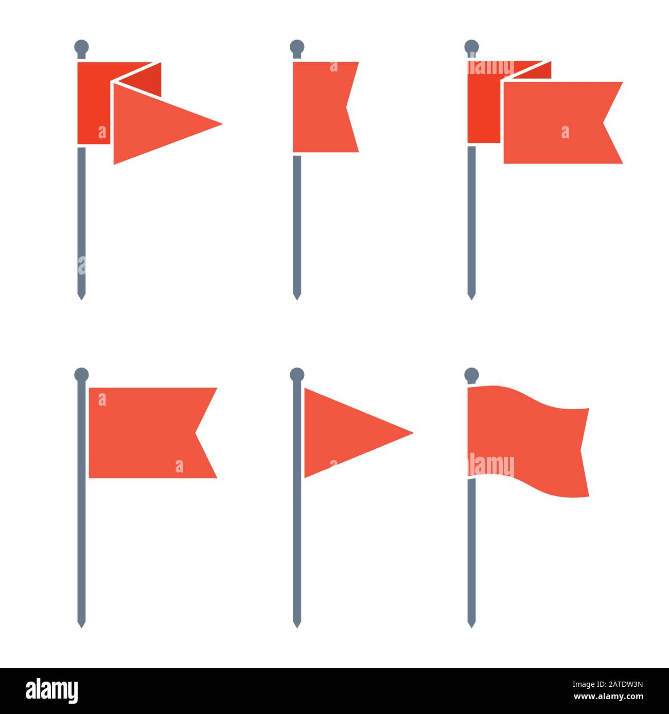 Set of flag pin vector icons flat design. Red flag pin icon in flat ...