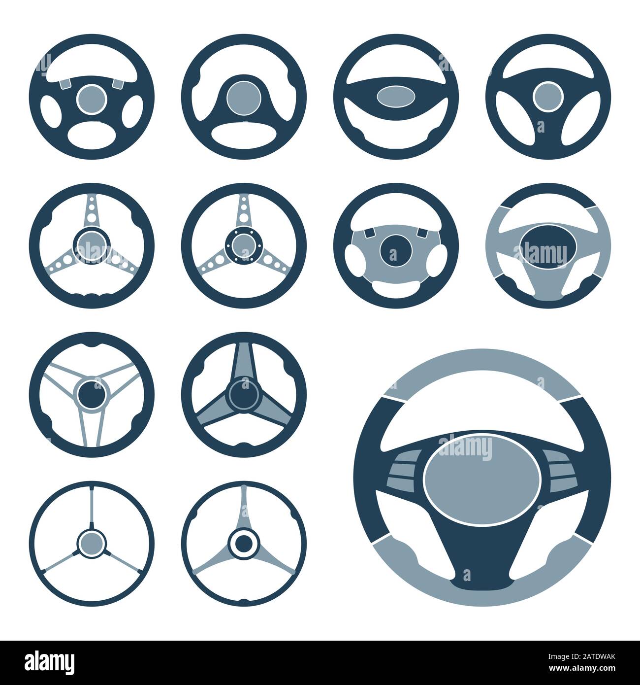 Set of car steering wheel vector icons flat symbols. Automobile ...
