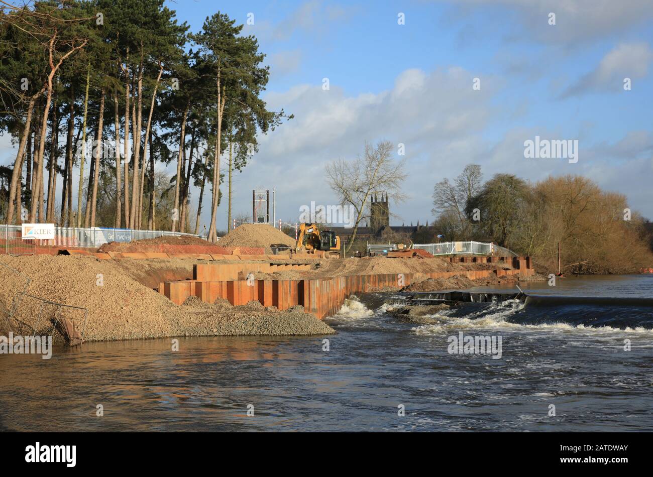 Construction work on the Fish pass at Diglis weir on the river Severn ...