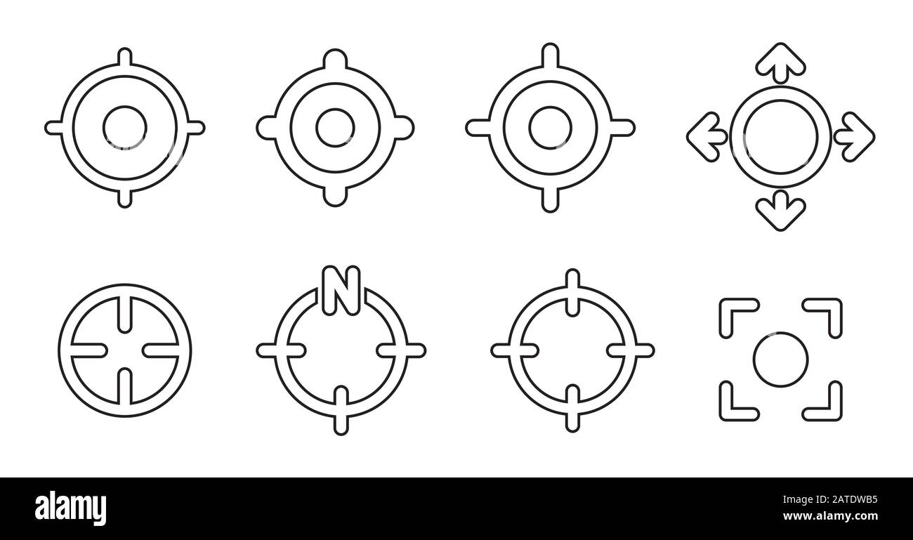 Set of 8 GPS target location icons in outlines. Navigation icons as ...