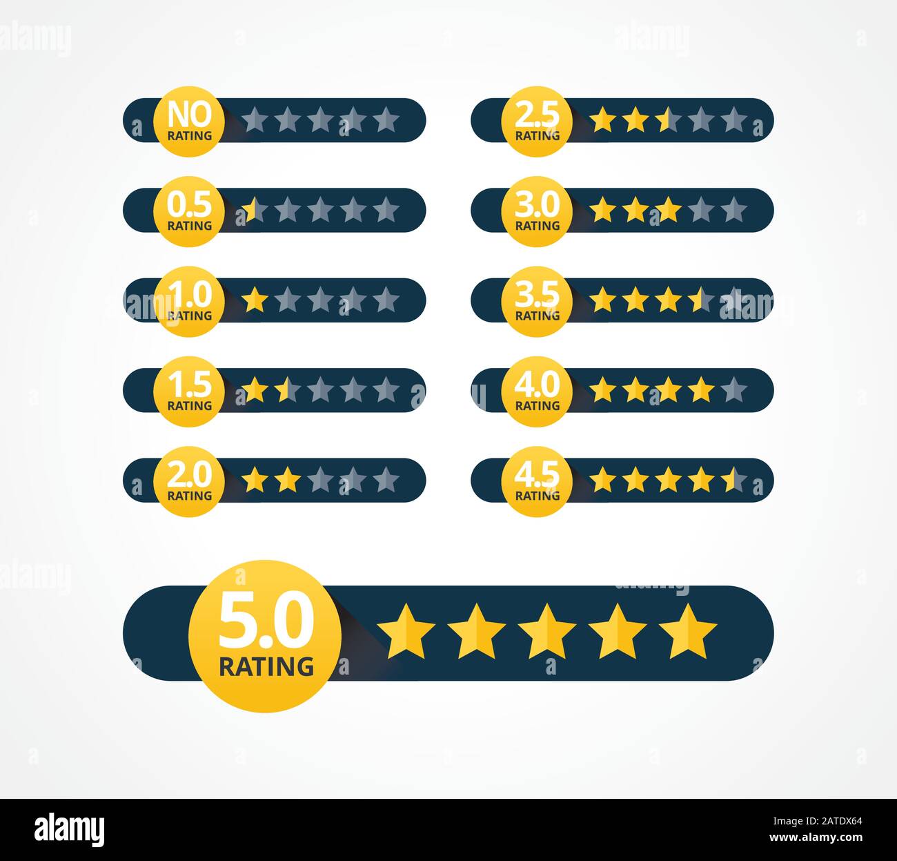 Set of stars rating design elements. Kit of star shapes for ranking interface. Voting symbols ...
