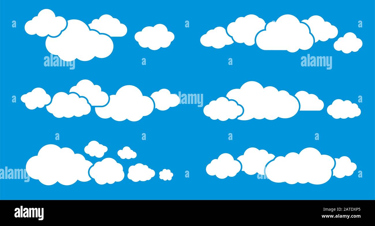 Clouds set. Cloud isolated on blue sky background. Cloud symbols. Cloud ...