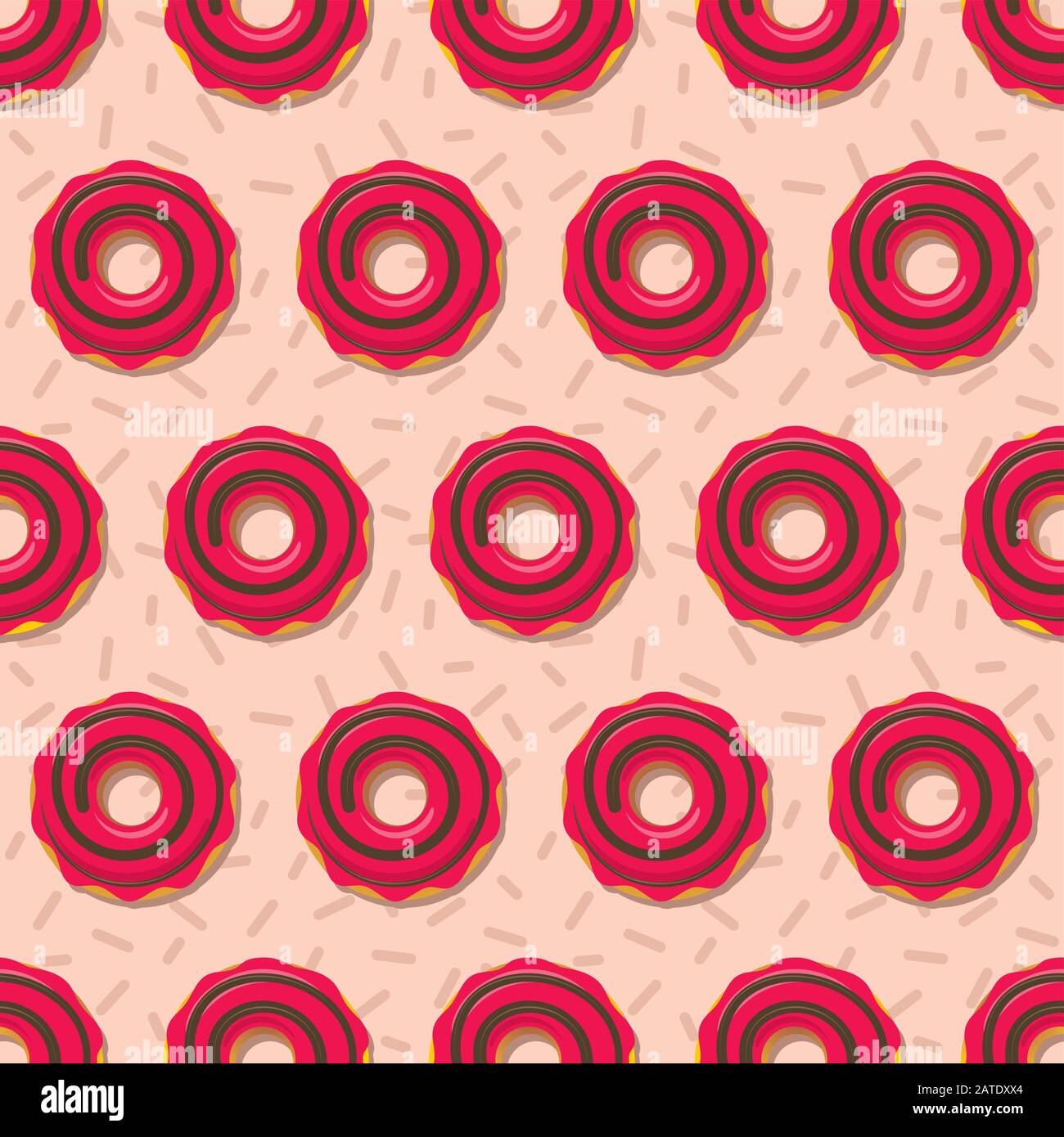 Donut seamless pattern. Sweet sugar icing donuts in the red glaze on ...