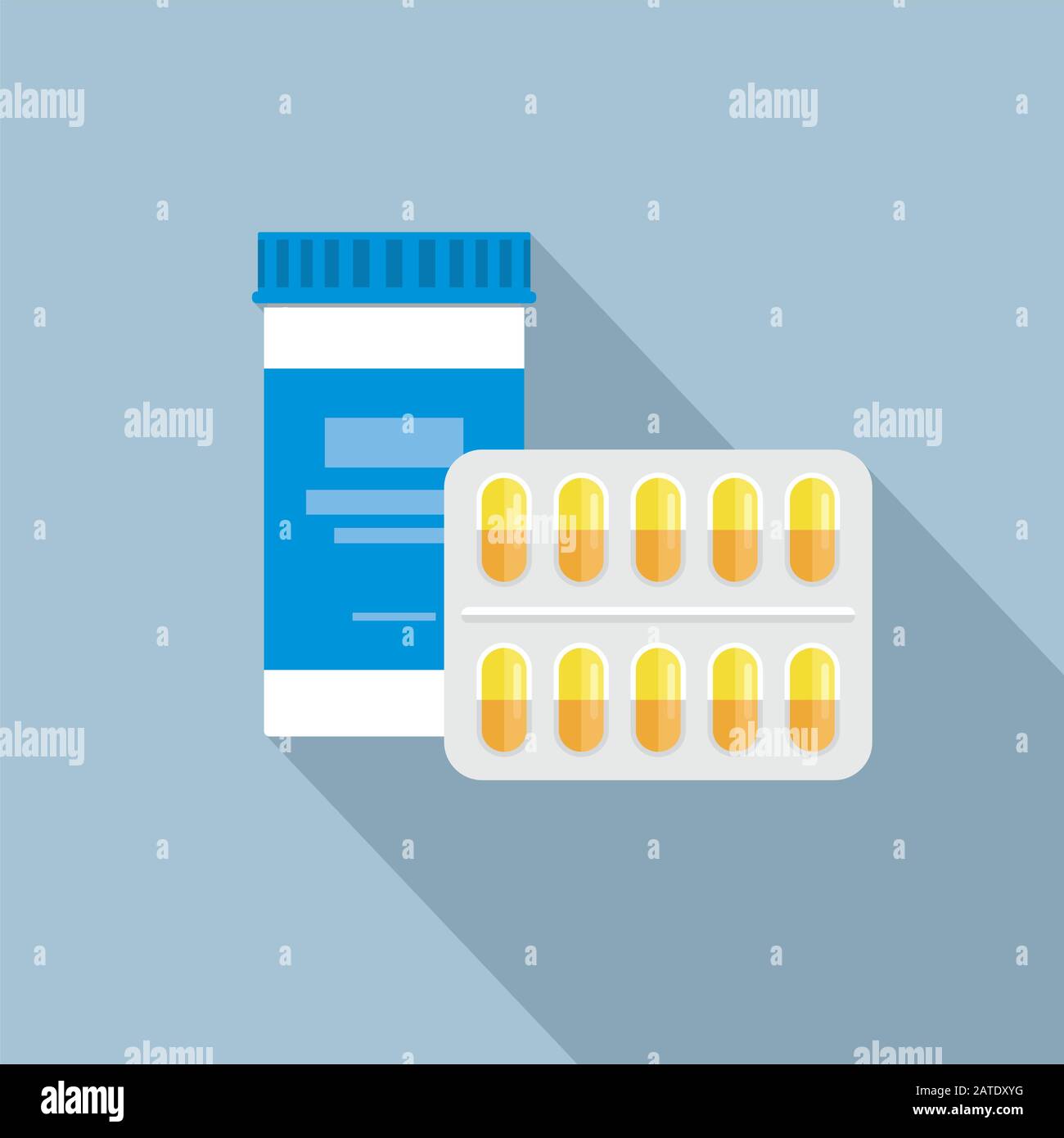 Medical packaging container and blister with pills. Stylized medication ...