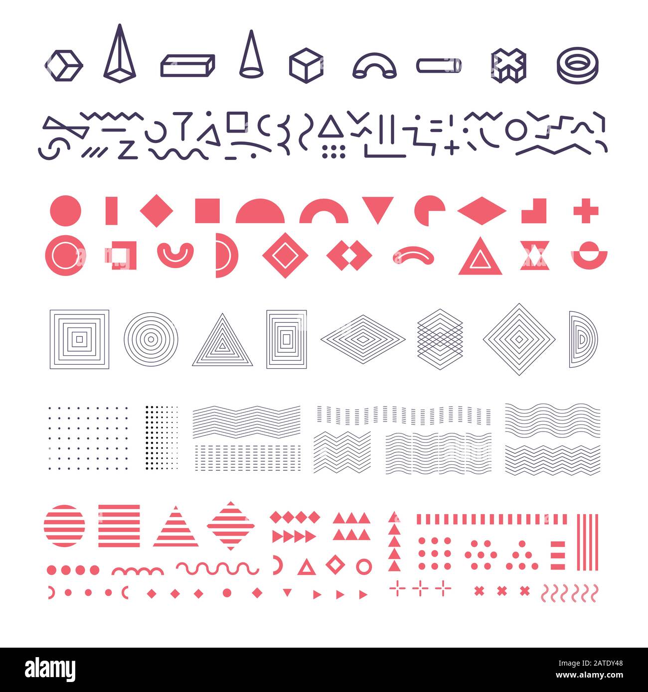 Geometric memphis elements set, group of geometrical shapes, lines and ...