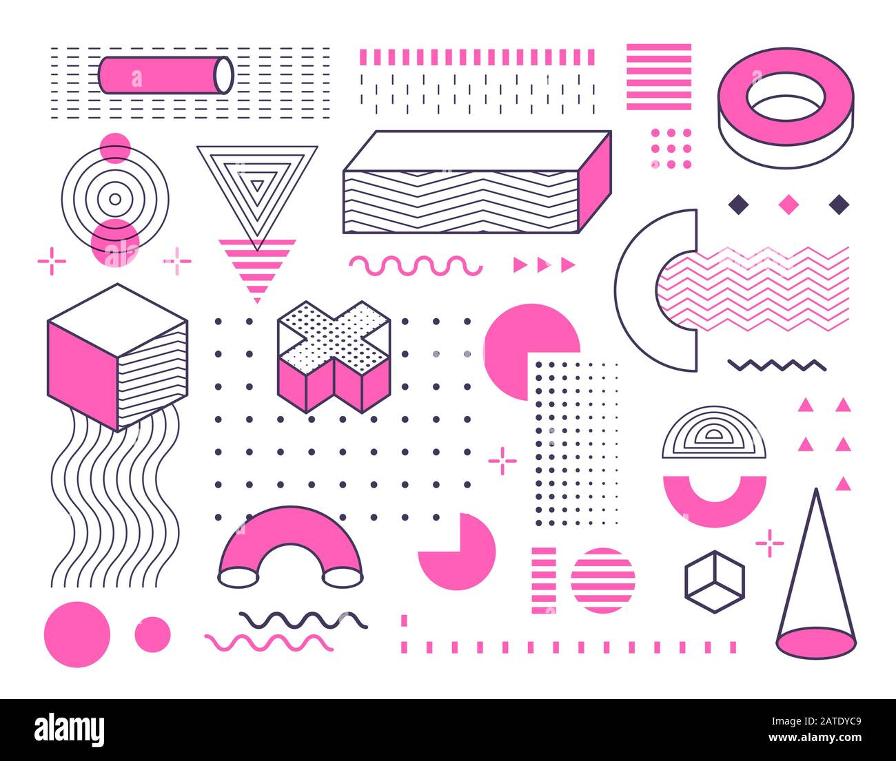 Abstract geometric shapes and forms set with color. Memphis style ...