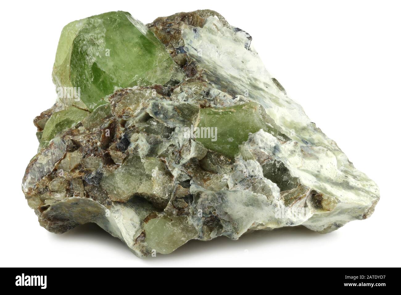 peridot on matrix from Kohistan Valley, Pakistan isolated on white ...