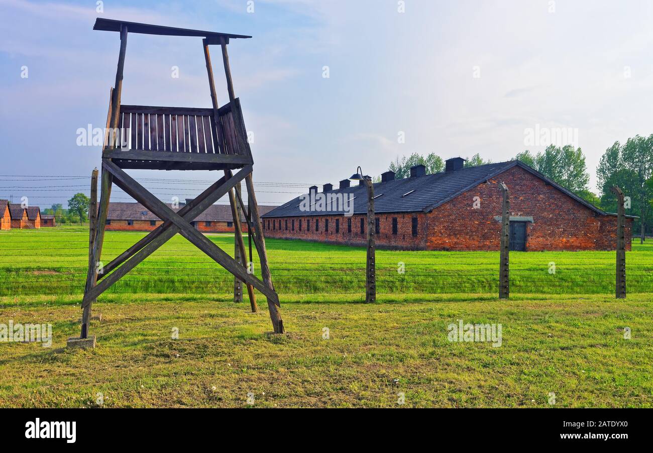 Guard tower in Auschwitz Birkenau concentration camp Stock Photo - Alamy