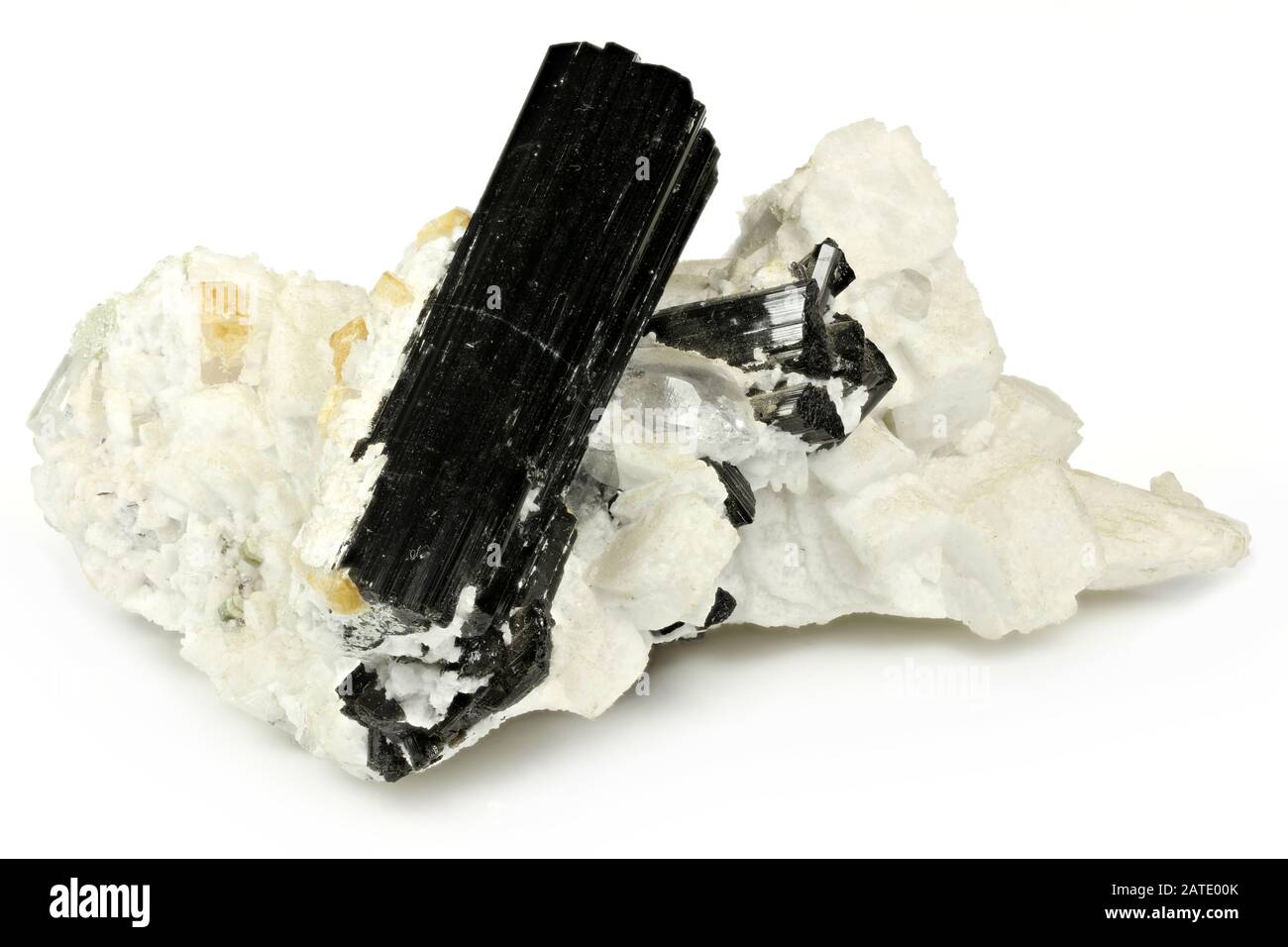 black tourmaline on matrix from Skardu, Pakistan isolated on white ...