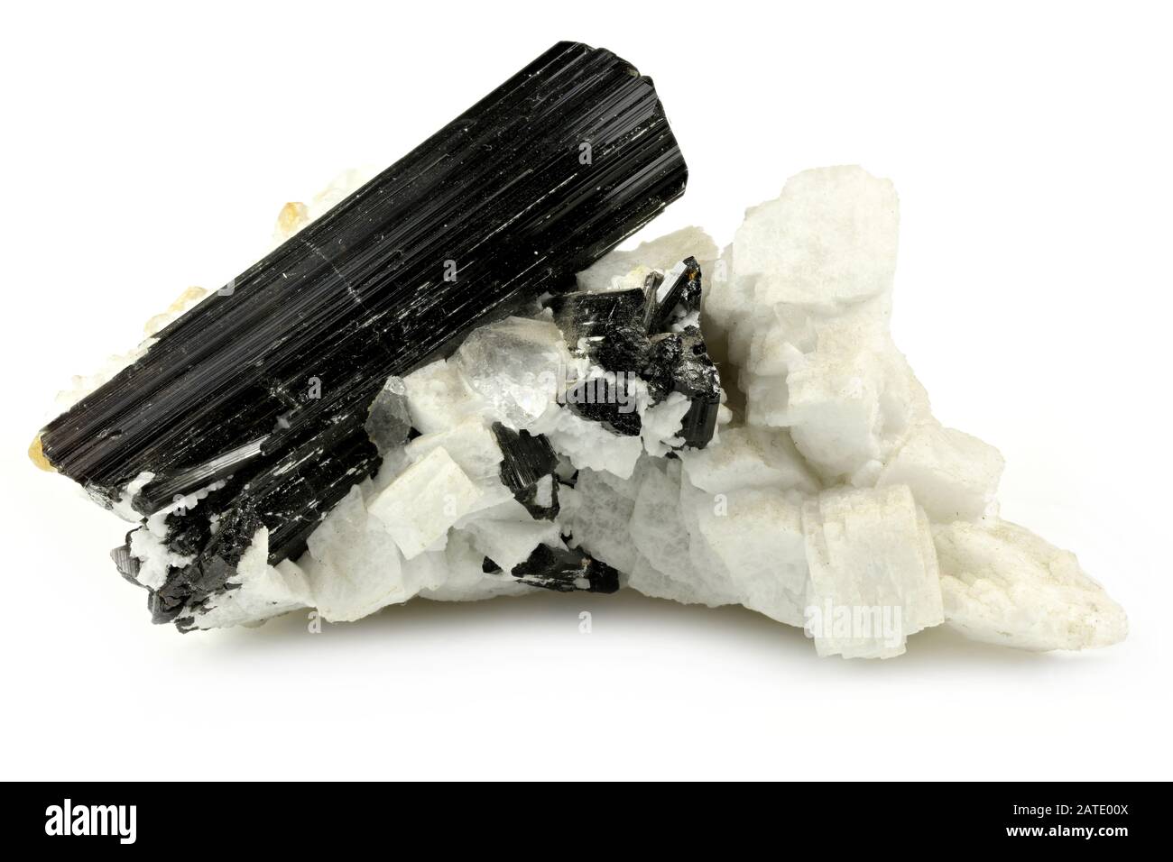 black tourmaline on matrix from Skardu, Pakistan isolated on white ...