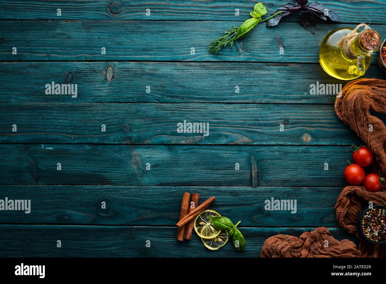 Blue Food Background. Cooking Ingredients. Top view. Free space for ...