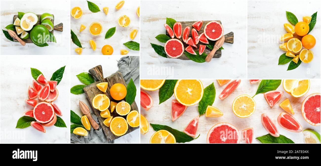 Fresh citrus fruits. Photo collage. Banner Stock Photo - Alamy