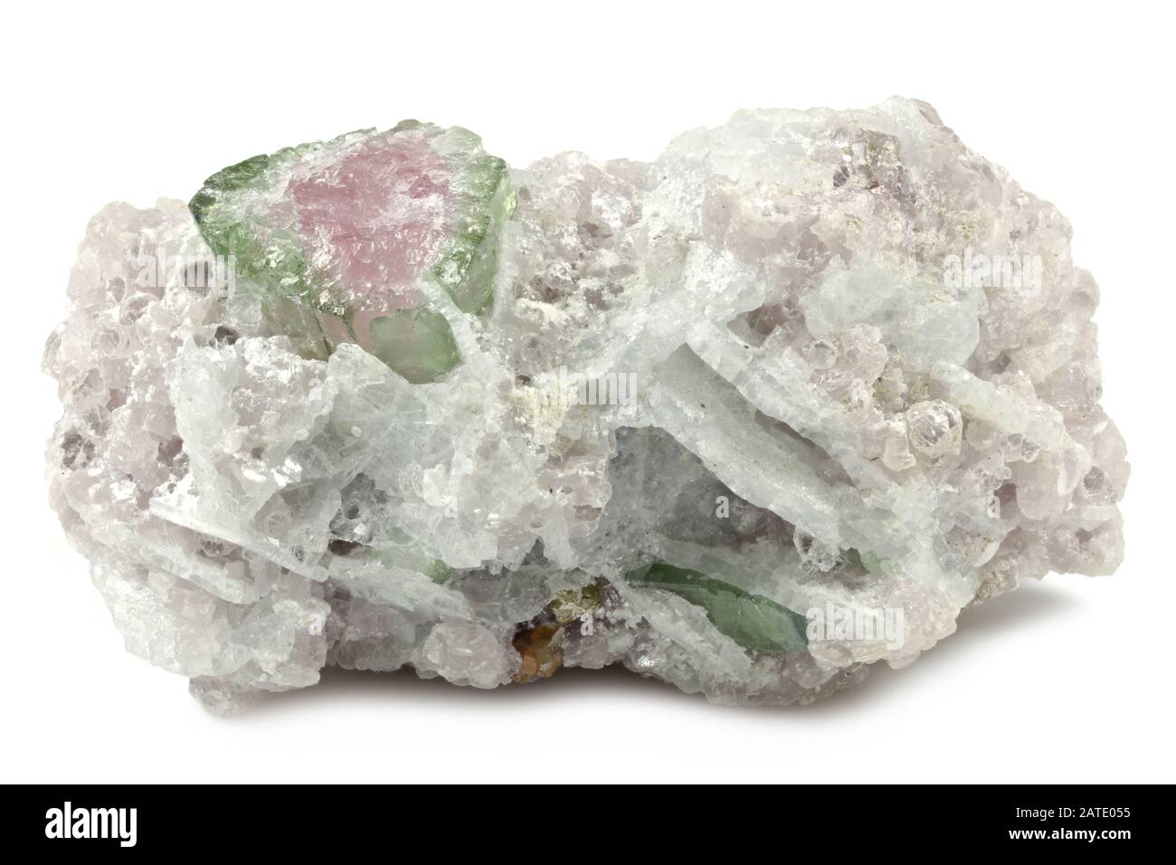 watermelon tourmaline on quartz matrix from Afghanistan isolated on ...