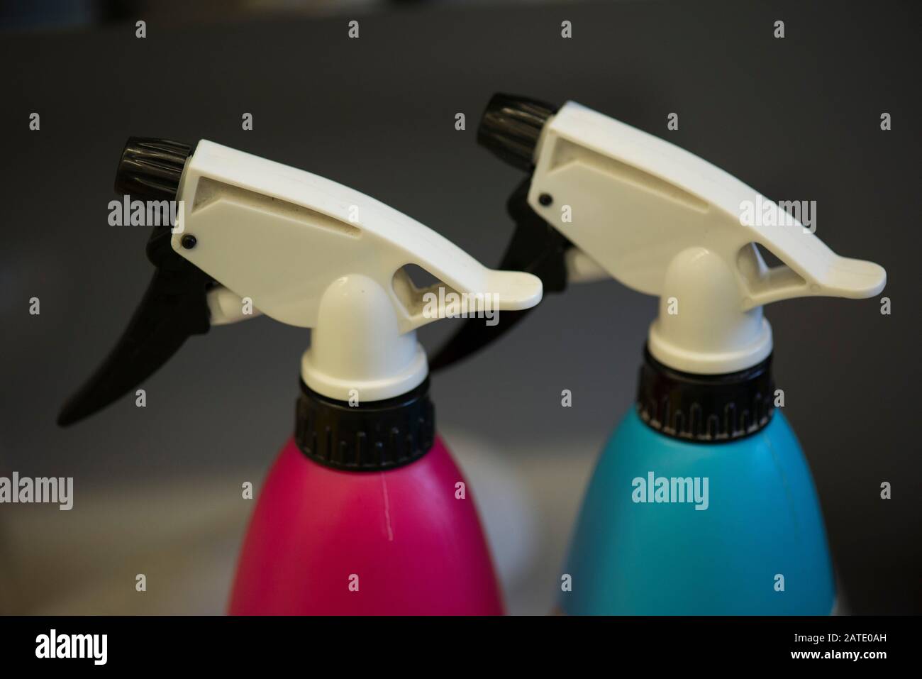 two lab spray bottles used for cleaning in a laboratory Stock Photo - Alamy