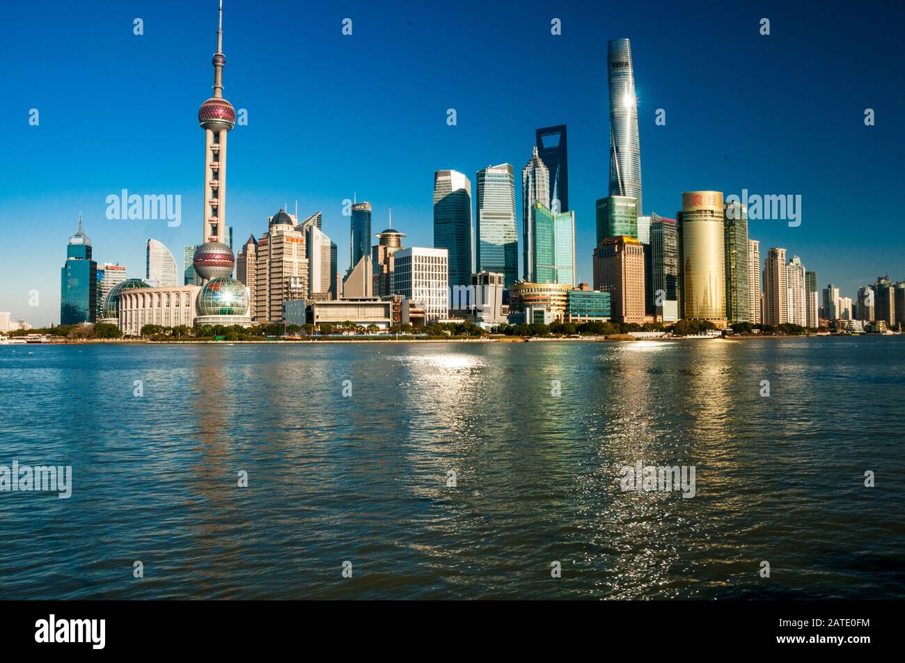 Iconic view of Shanghai’s Pudong skyline taken from the Bund Stock ...