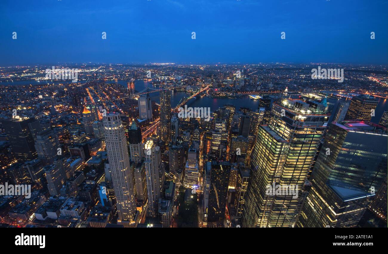 Big Apple after sunset - new york manhattan at night, aerial view of ...