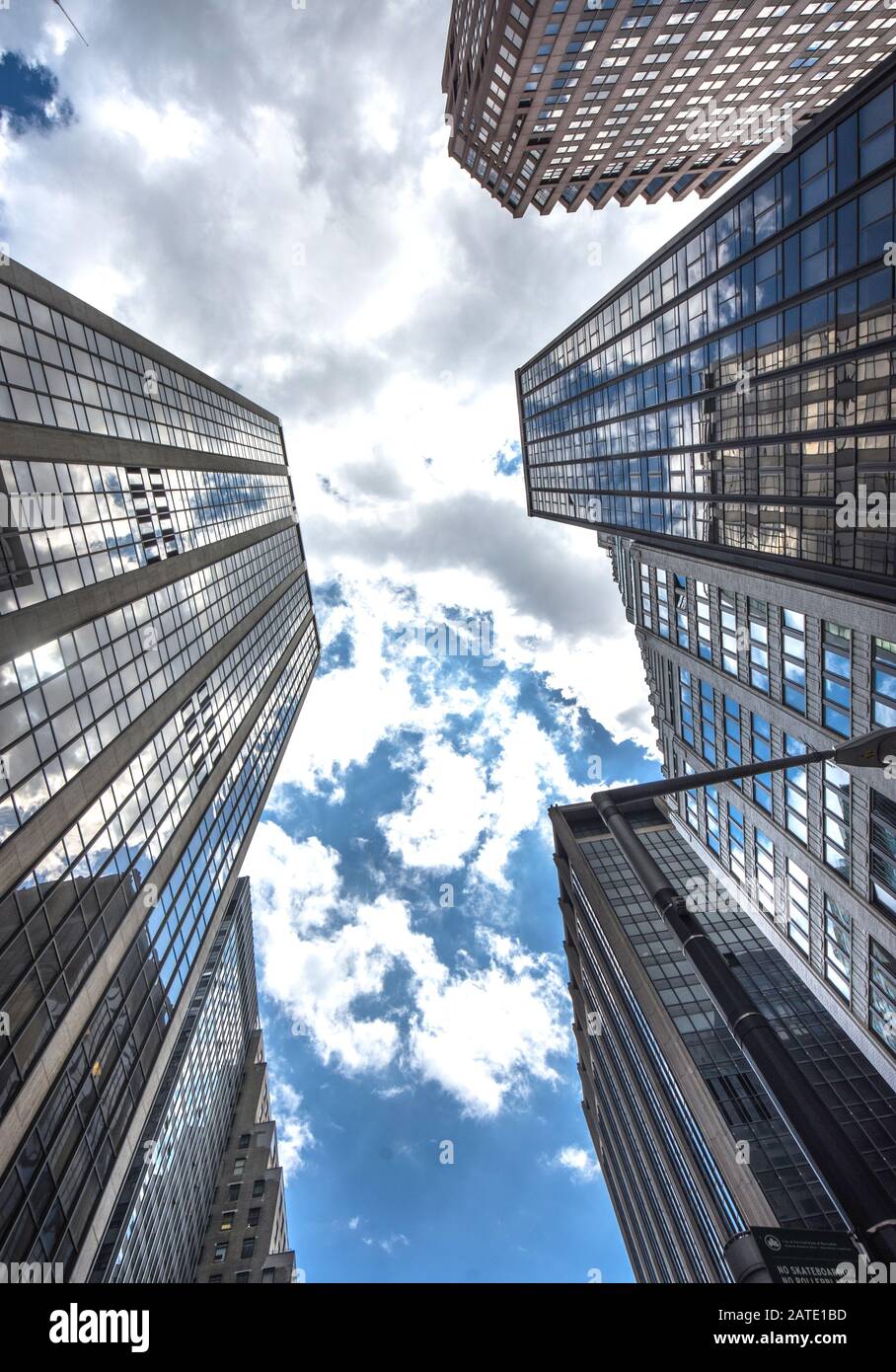 Low Angle Architectural View of Modern Glass Skyscrapers, Manhattan ...
