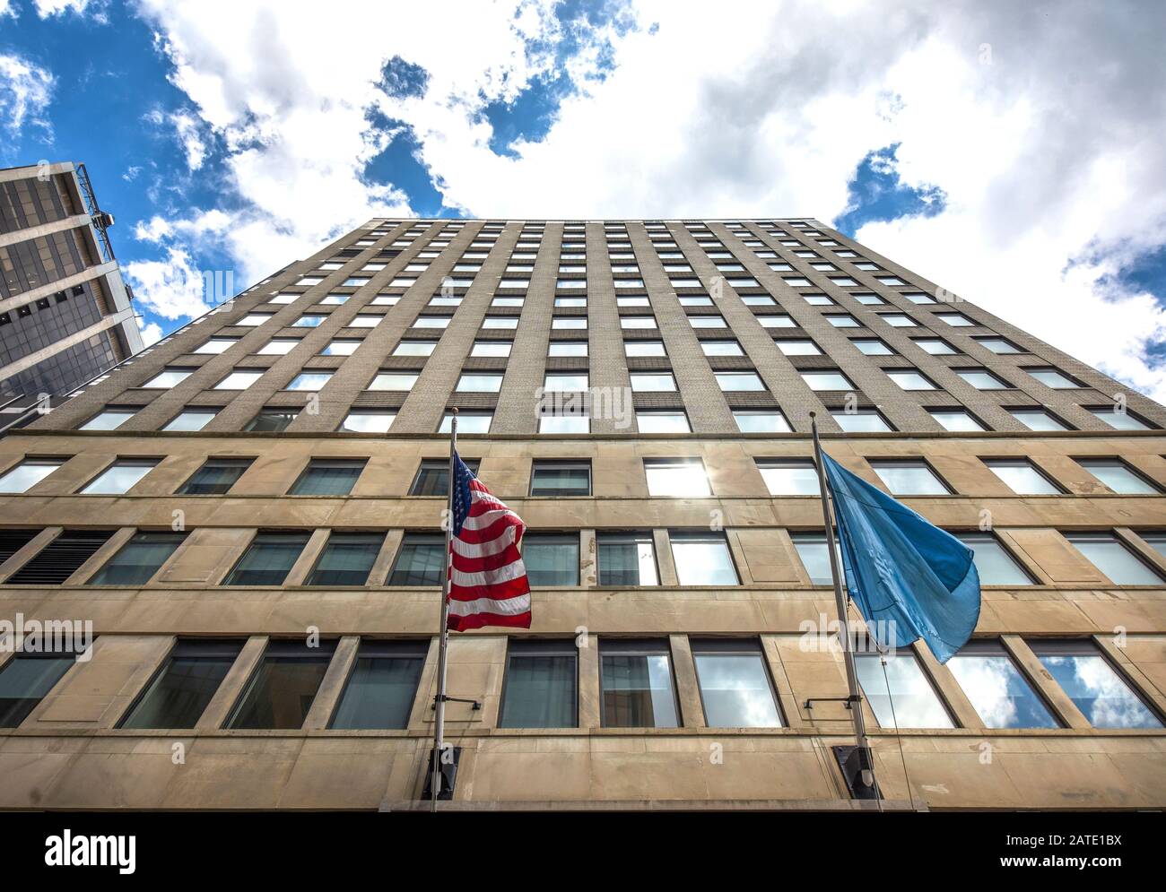 Low Angle Architectural View of Modern Glass Skyscrapers, Manhattan ...