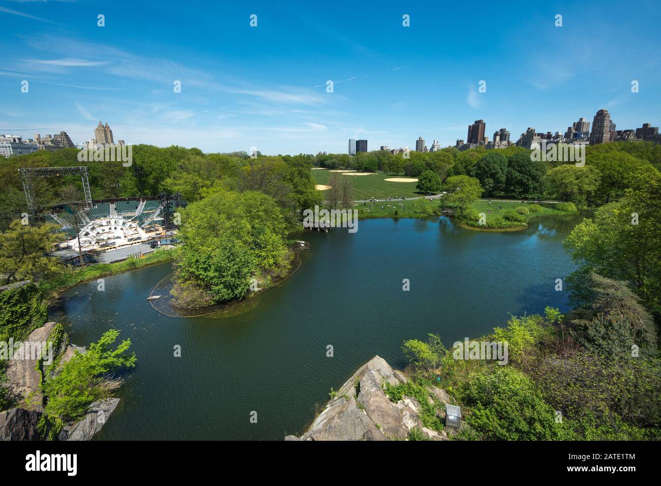 Aerial view of Central Park and Times Square, New York CIty at sunset ...