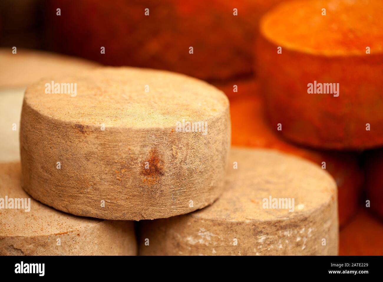 full wheels of local cheese, covered with gofio, local foodstuff made ...