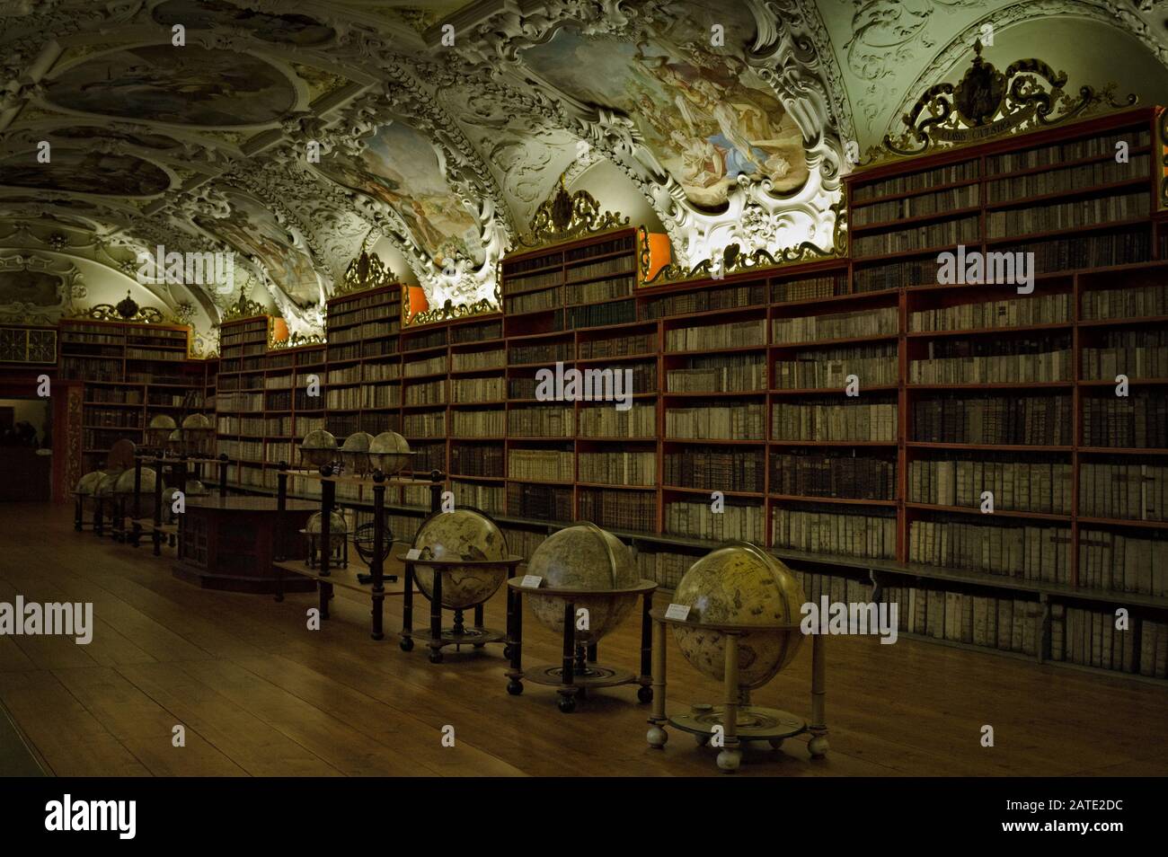 Prague, Czech Republic - 30 December 2019: old library with globes and ...