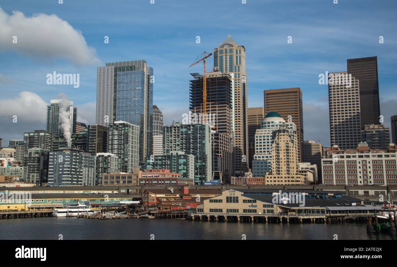 Seattle downtown skyline at sunny day with modern buildings Stock Photo ...