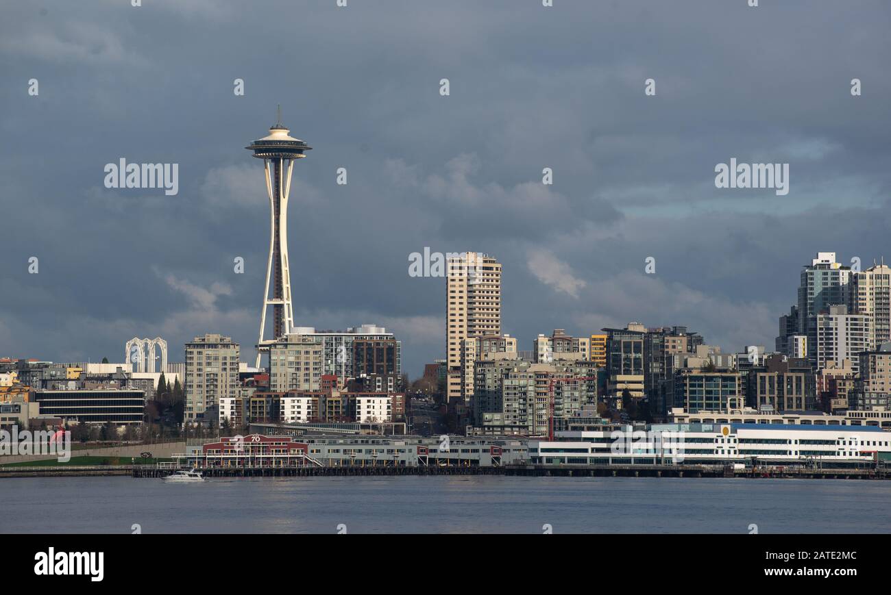 Seattle downtown skyline at sunny day with modern buildings Stock Photo ...