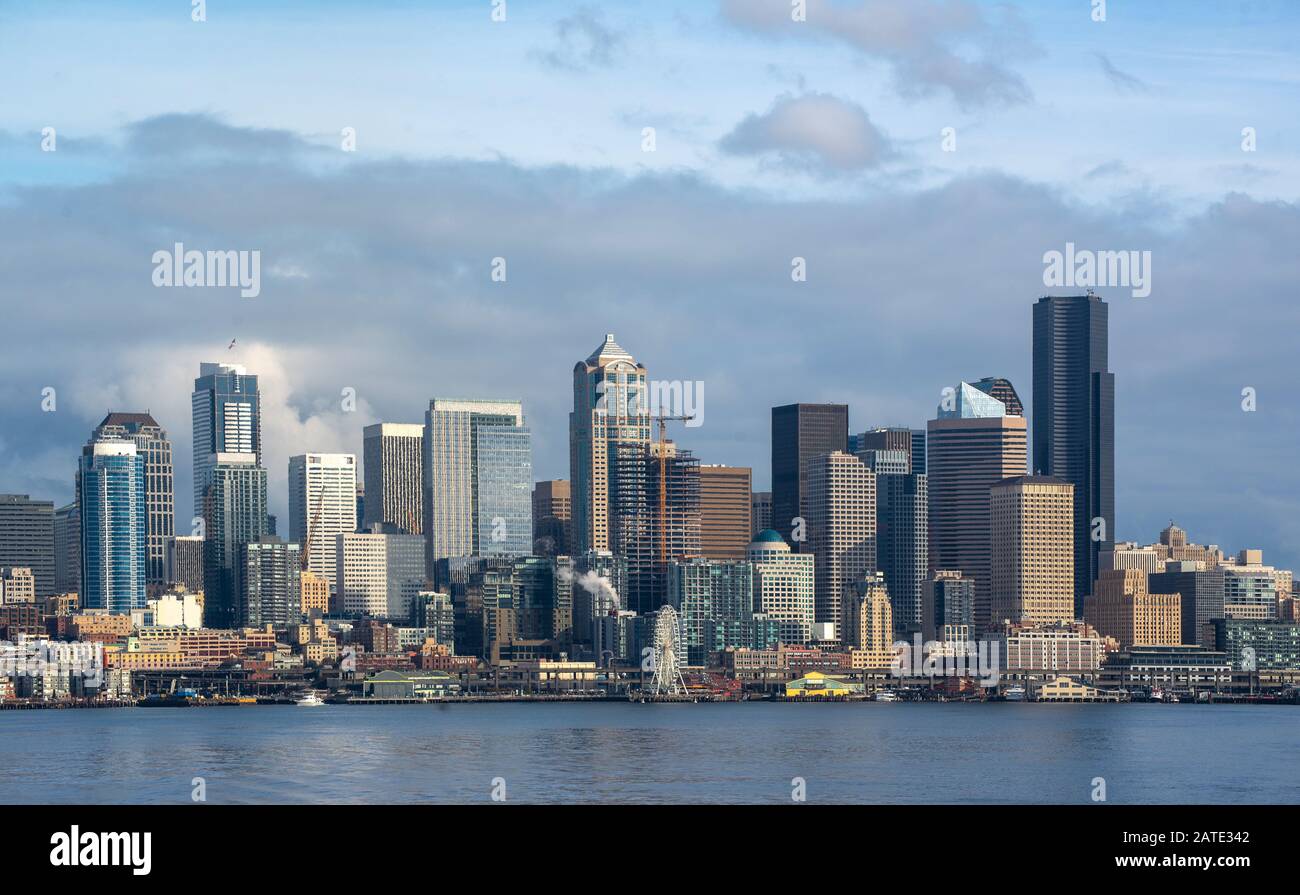 Seattle downtown skyline at sunny day with modern buildings Stock Photo ...