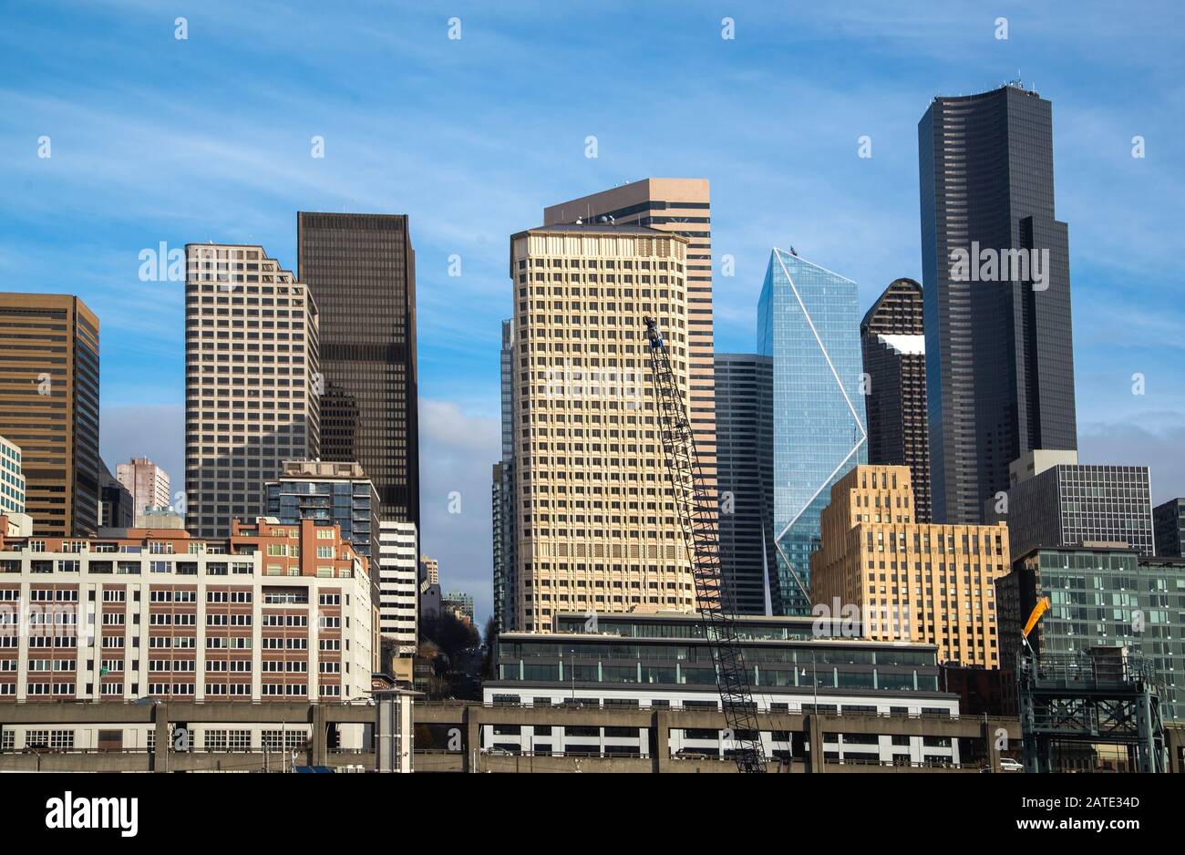 Seattle downtown skyline at sunny day with modern buildings Stock Photo ...