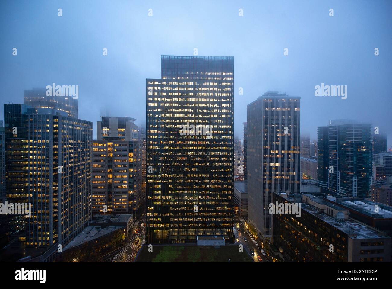 Aerial View of Seattle Downtown at Night from rooftop Stock Photo - Alamy