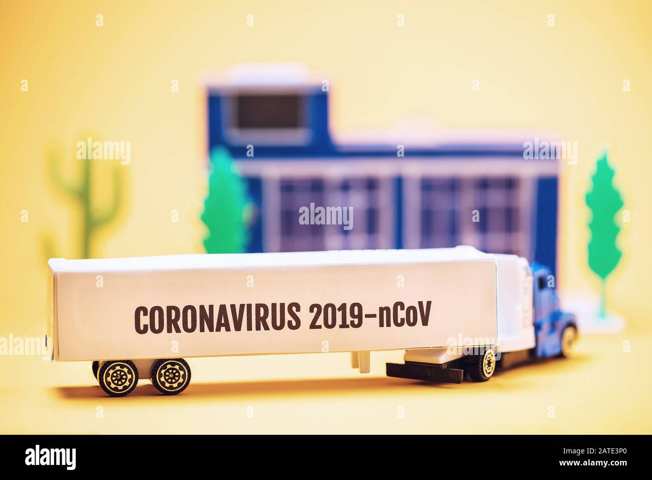 Freight transport with the inscription coronavirus. The concept on the ...