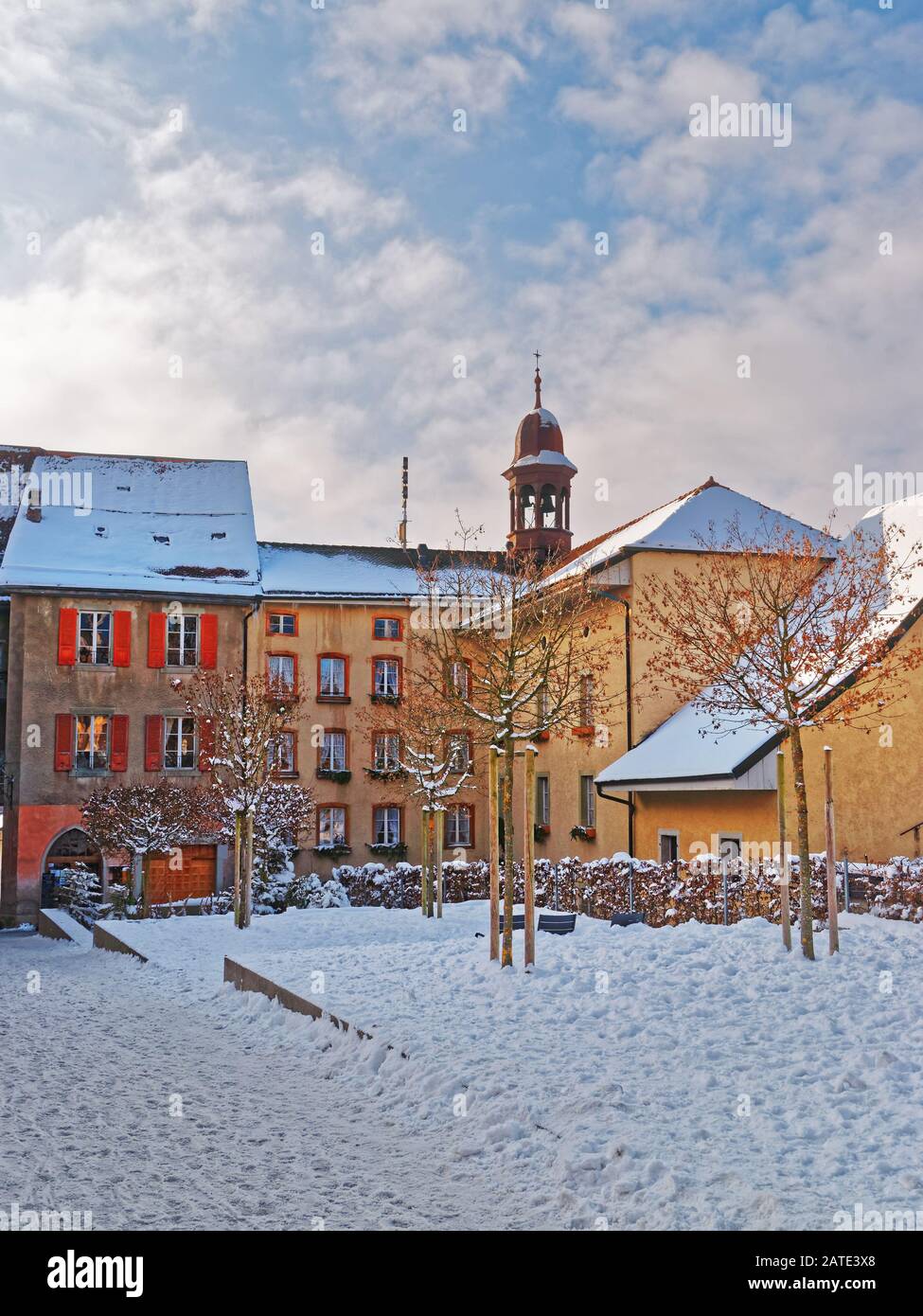 Beautiful medieval buildings of Gruyere Stock Photo - Alamy