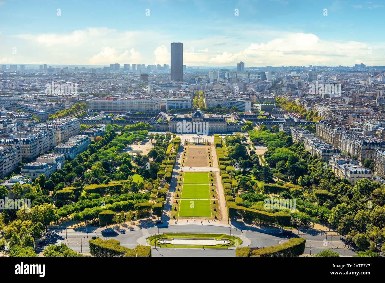 Aerial view of Paris on Champs de Mars and Tour Montparnasse from the ...