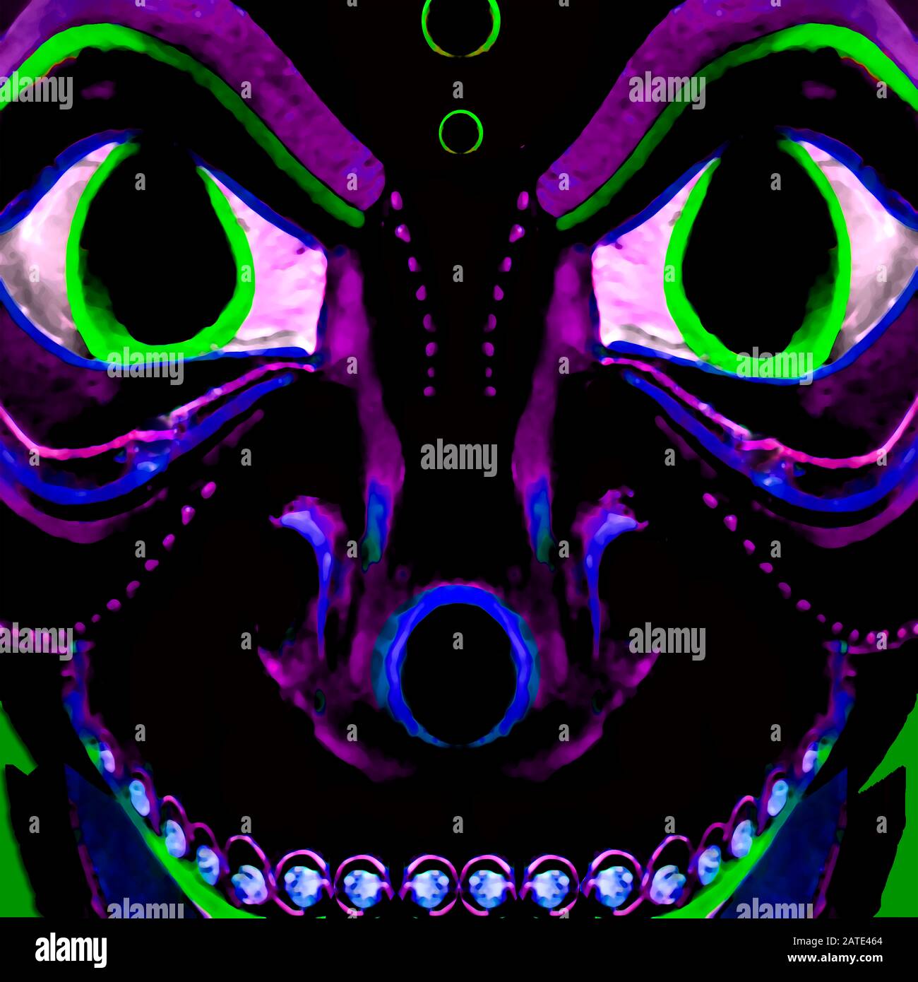 Exteme close up ecuadorian indian tribal wood mask with evil expression ...