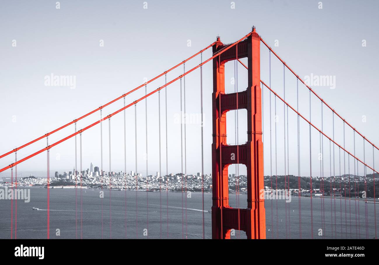 Golden Gate Bridge, San Francisco, USA. Retro filter effect, vintage ...