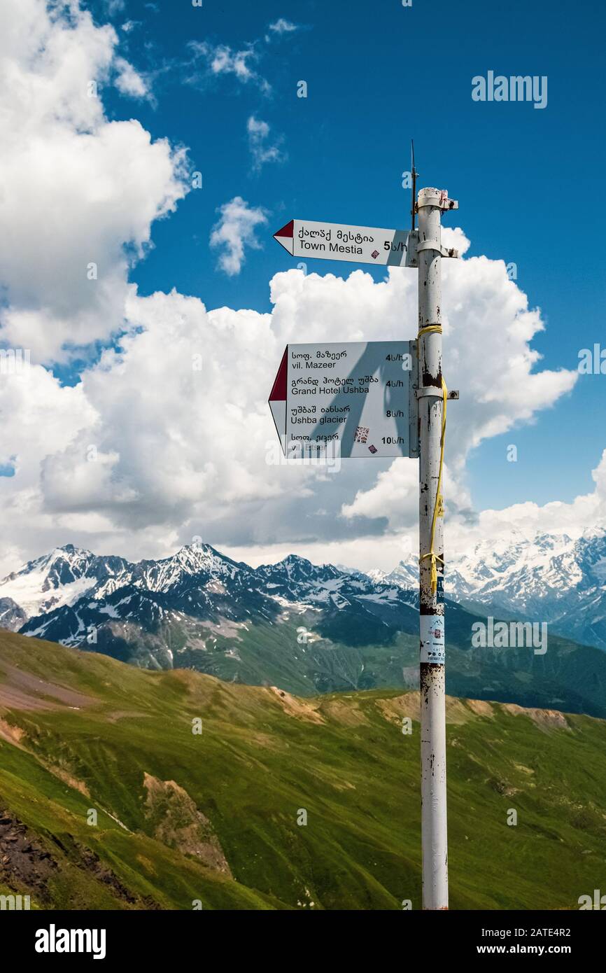 A tourist sign on Guli Pass showing the nearest locations and hiking ...