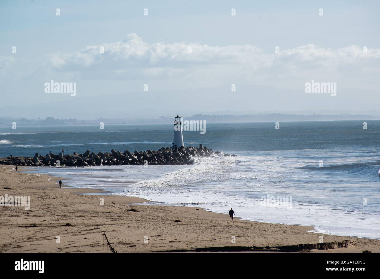 Santa Cruz Breakwater Lighthouse in Santa Cruz, California at sunset ...