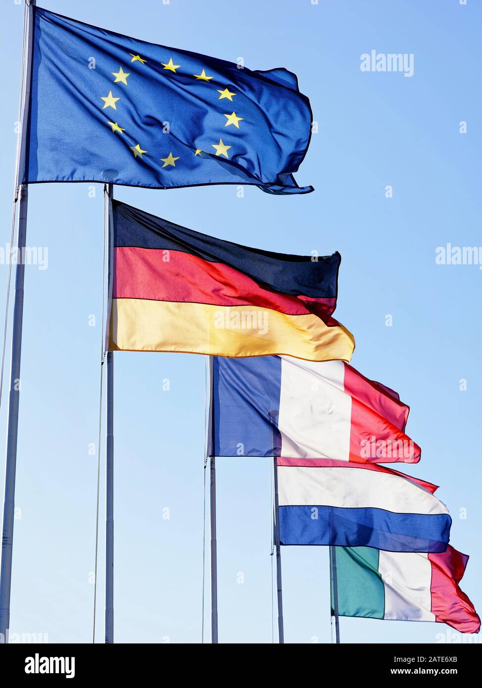 Flags of European Union Germany France Italy Stock Photo - Alamy