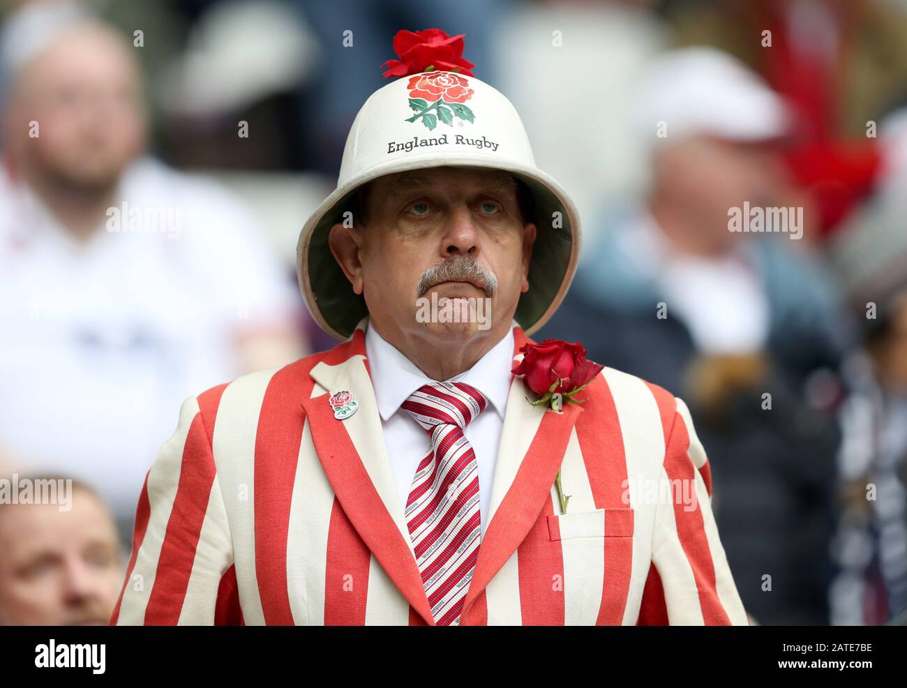 An England Rugby fan in the stands during the Guinness Six Nations ...