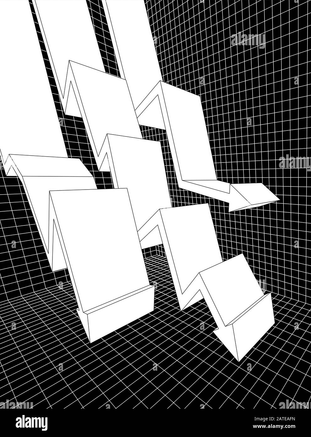 three falling arrows in abstract business diagram as symbol of crisis ...