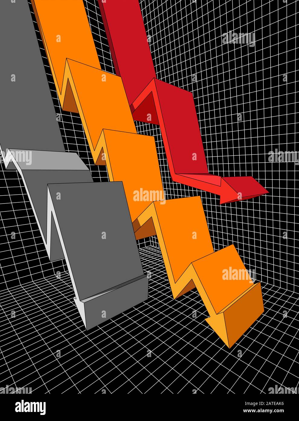three falling arrows in abstract business diagram as symbol of crisis ...