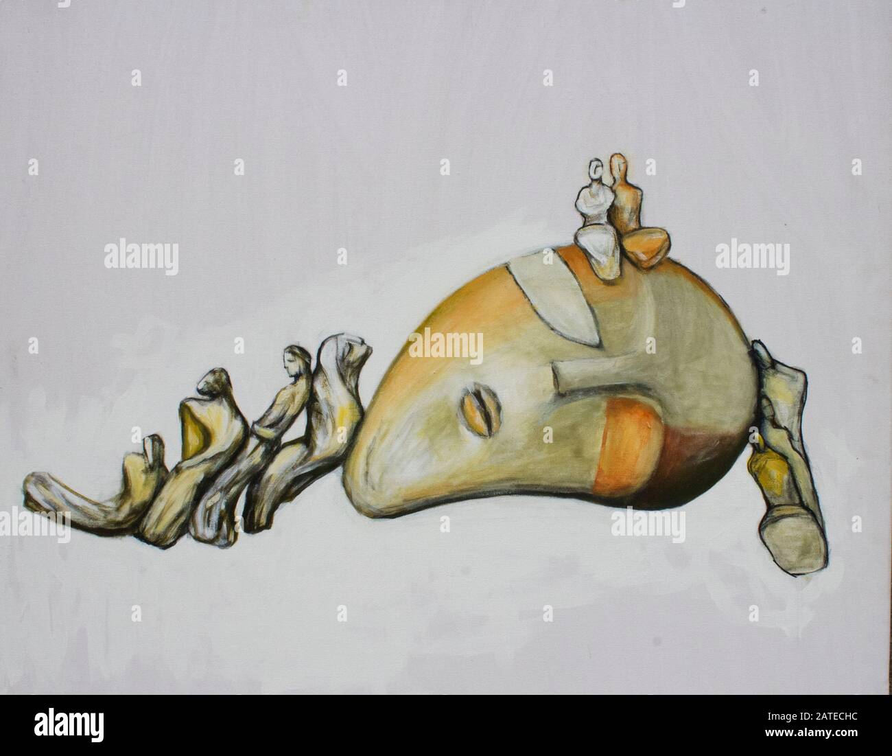 Symbolic family. Human-like figures. Surreal painting with spiritual ...