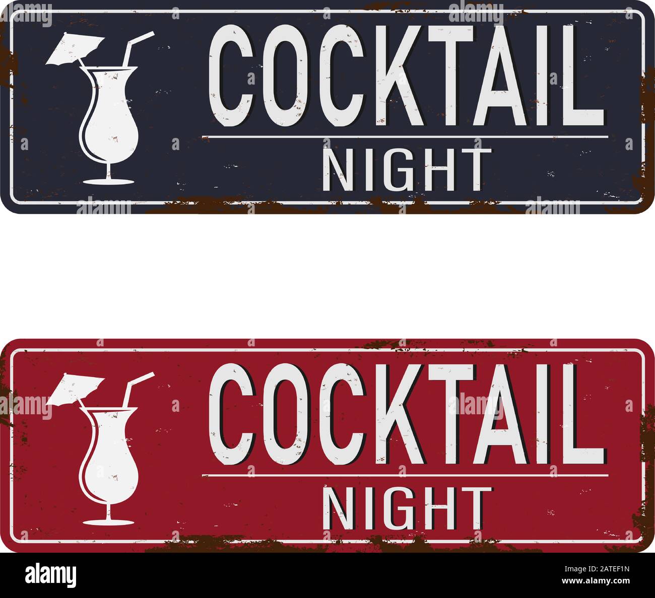 Cocktail night vintage sign with creative typography logo and glass of ...