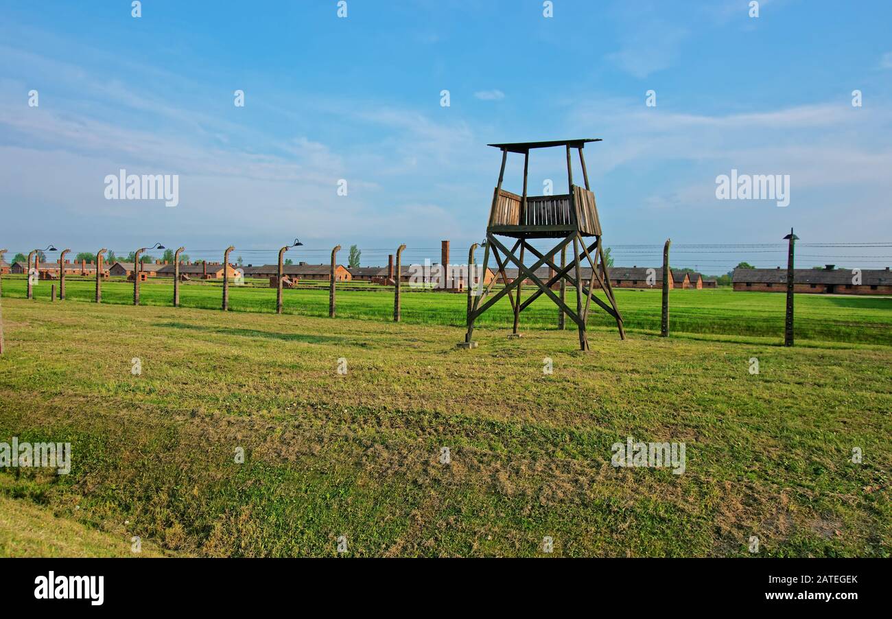 Guard tower at Auschwitz Birkenau concentration camp Stock Photo - Alamy