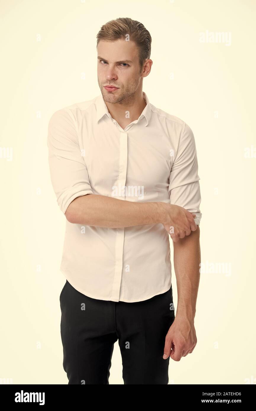 White collar worker. Man well groomed formal elegant shirt white ...
