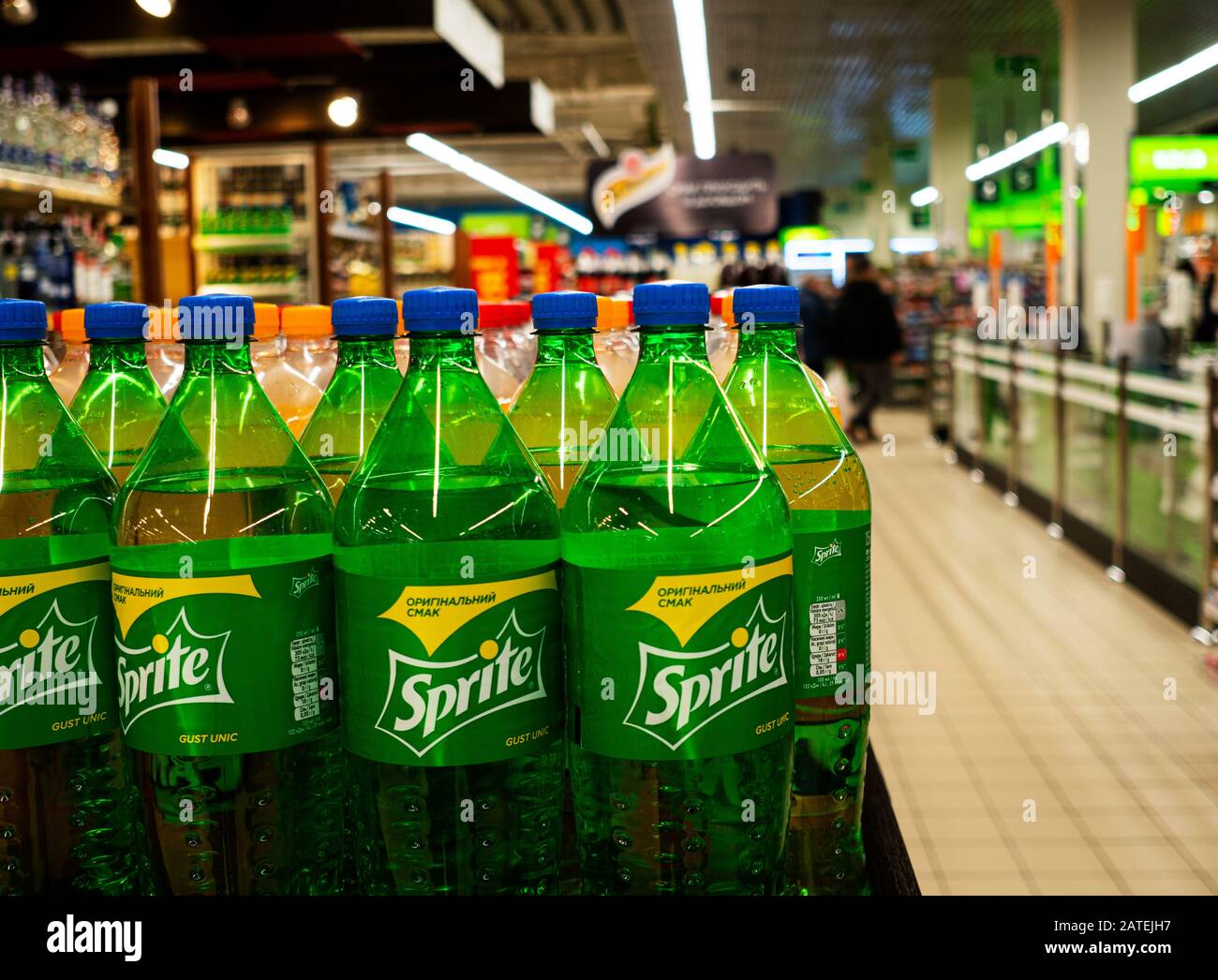 A lot of Sprite bottles in the store Stock Photo - Alamy