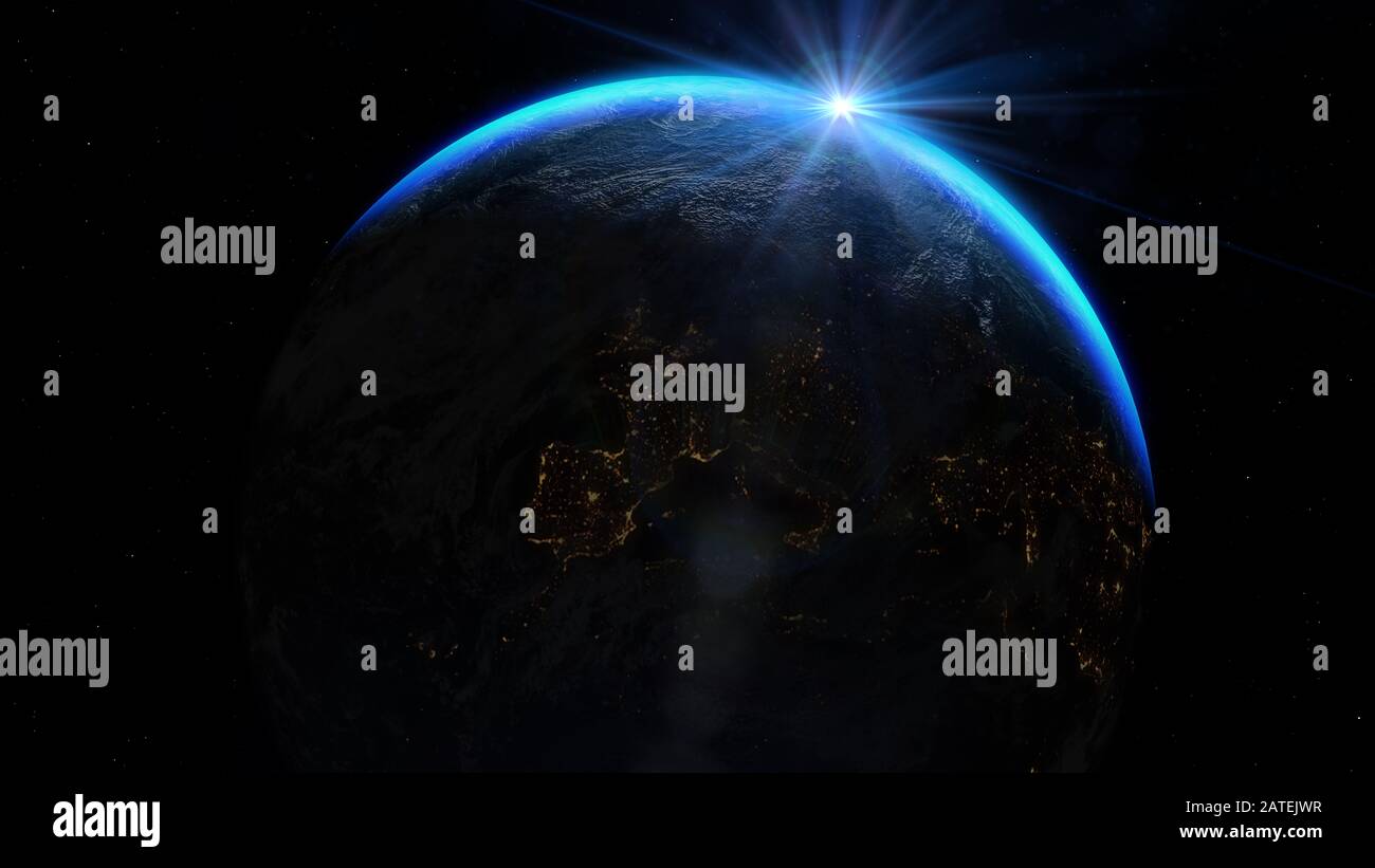 Earth view from space with sunrise. Elements of this image furnished by NASA Stock Photo - Alamy