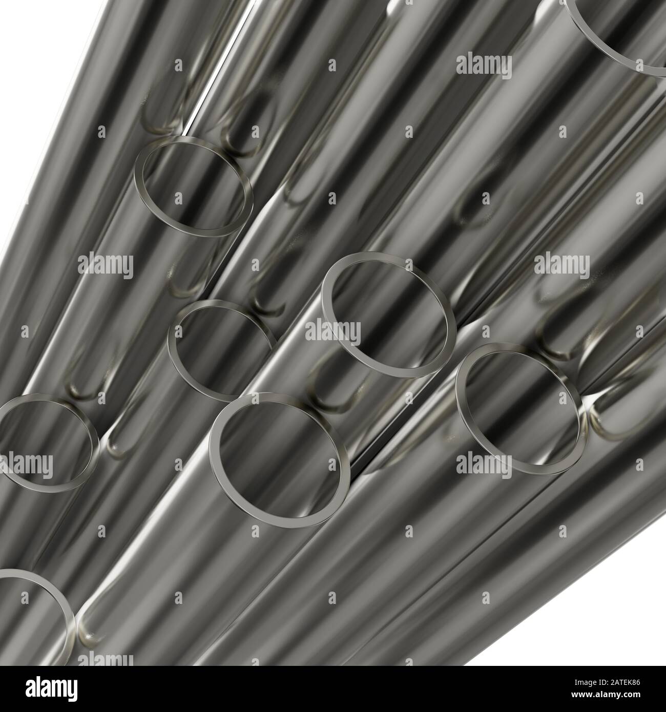Steel pipes of isolated on white background. Glossy 3d rendering steel ...