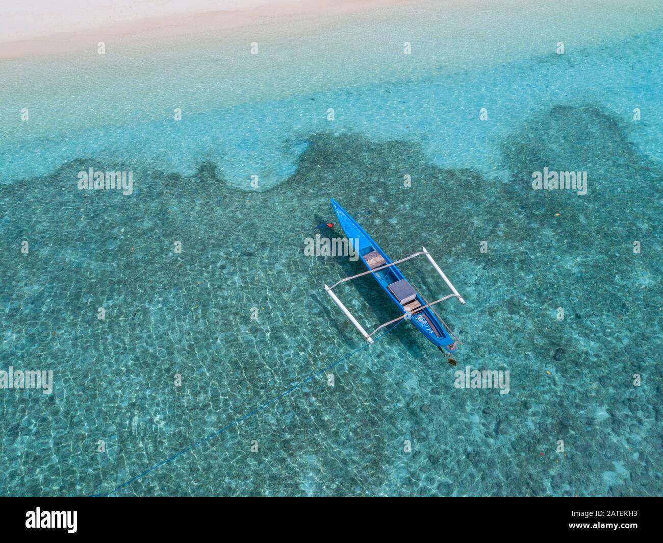 Aerial View of Outrigger boat on the Island Selayar, South Sulawesi ...