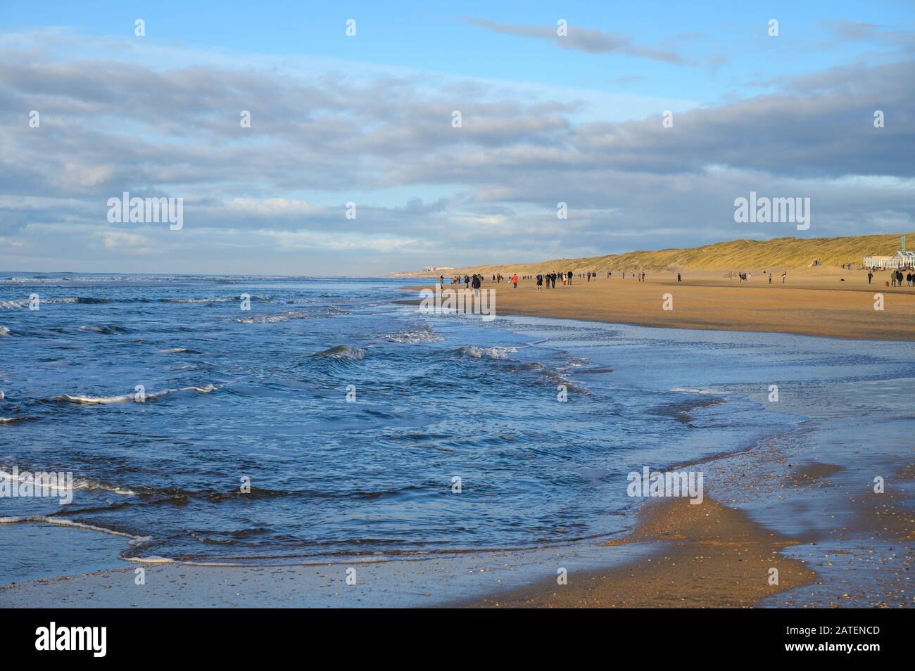 Dutch landscape, North sea sandy beach during low tide near Castricum ...